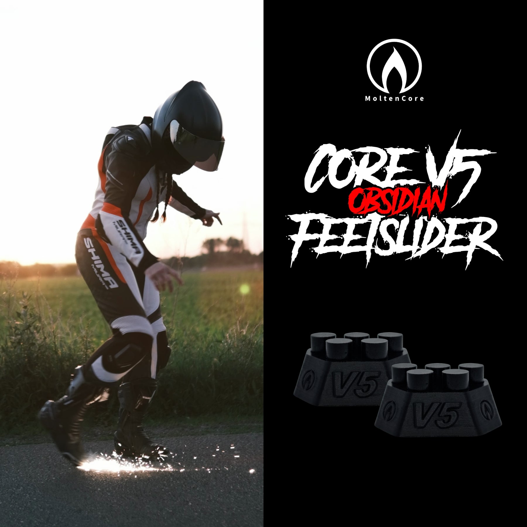 CoreV5 Obsidian Foot Sliders - Intense Sparks and Durability