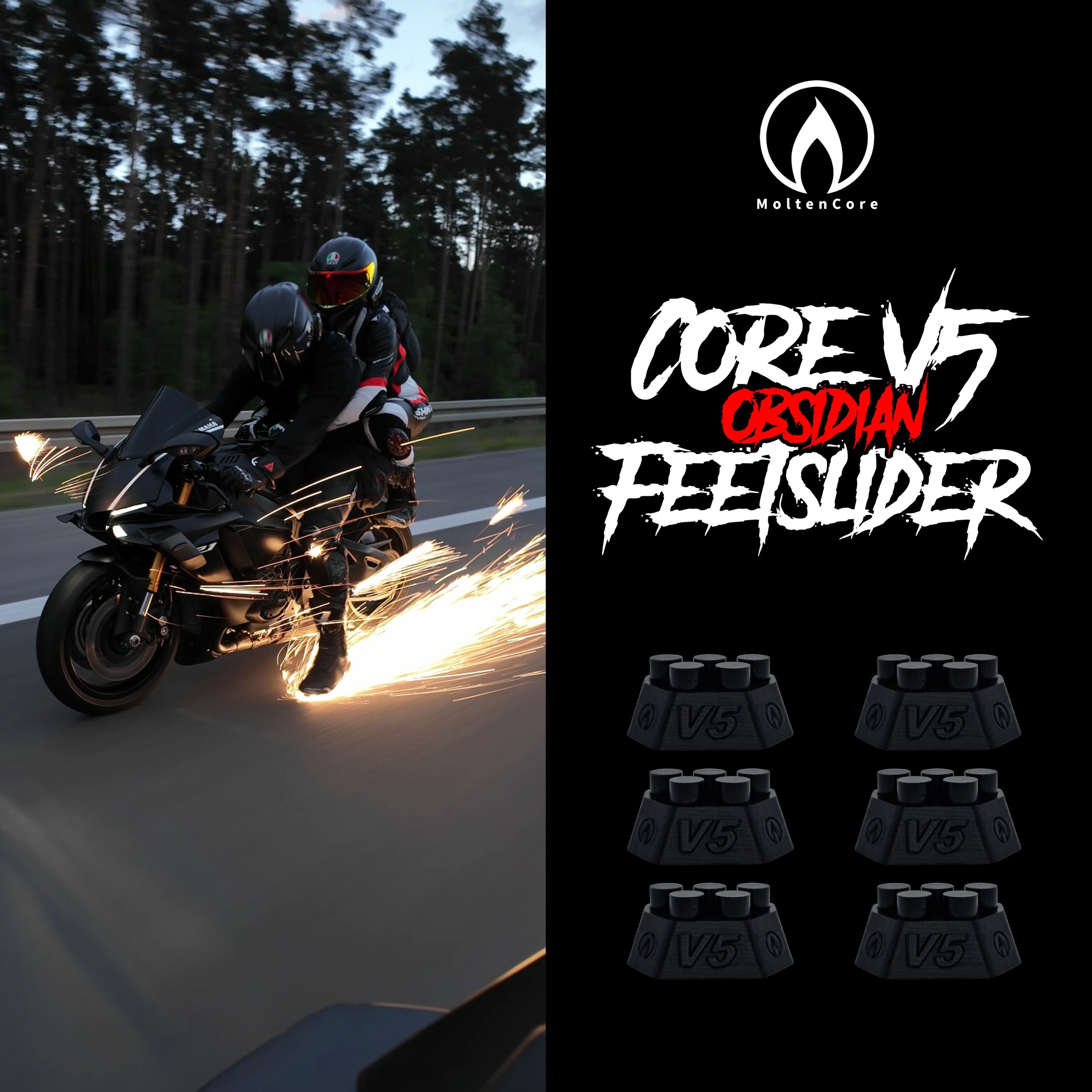 CoreV5 Obsidian Foot Sliders - Intense Sparks and Durability