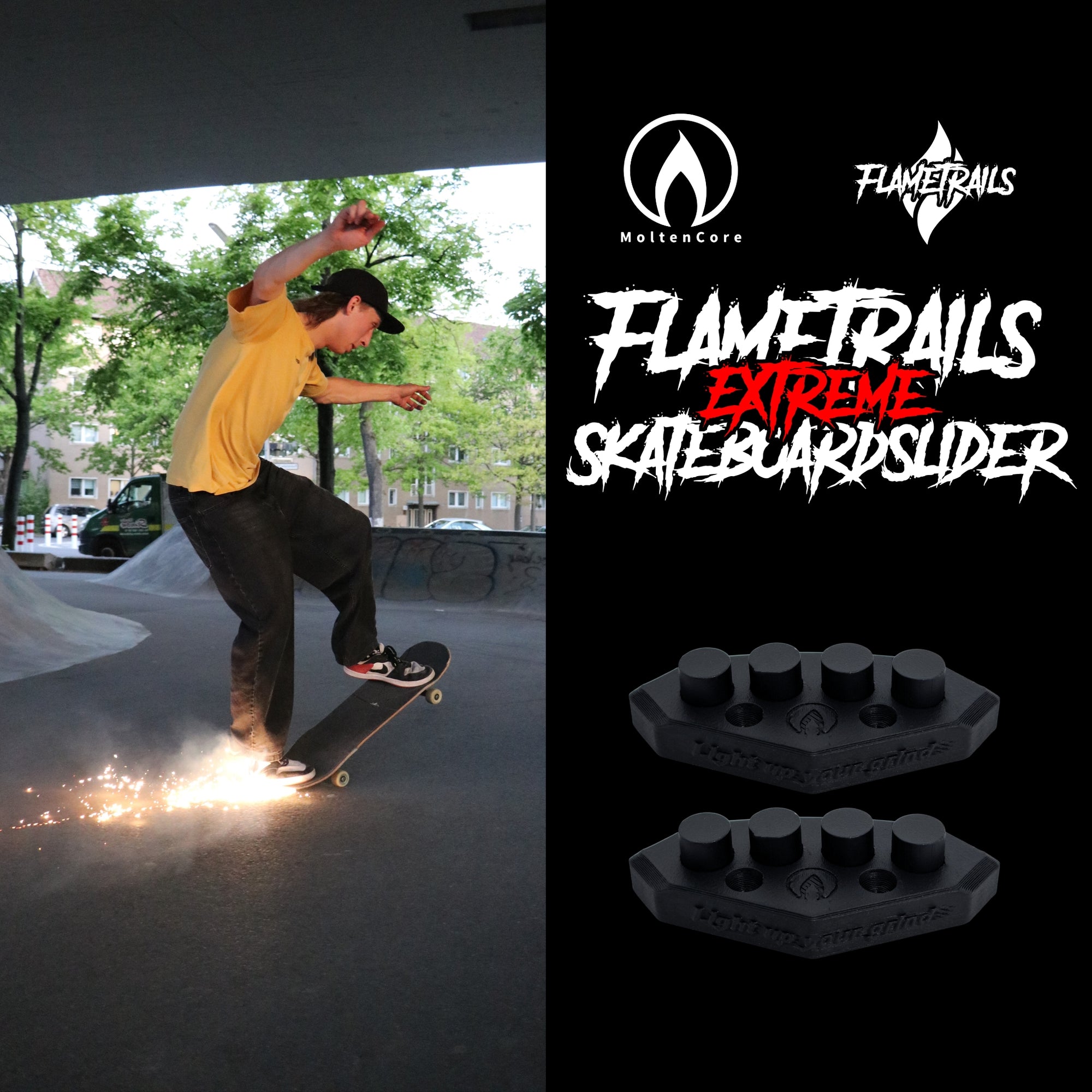 FlameTrails Skateboard Sliders - Spectacular Spark Effects